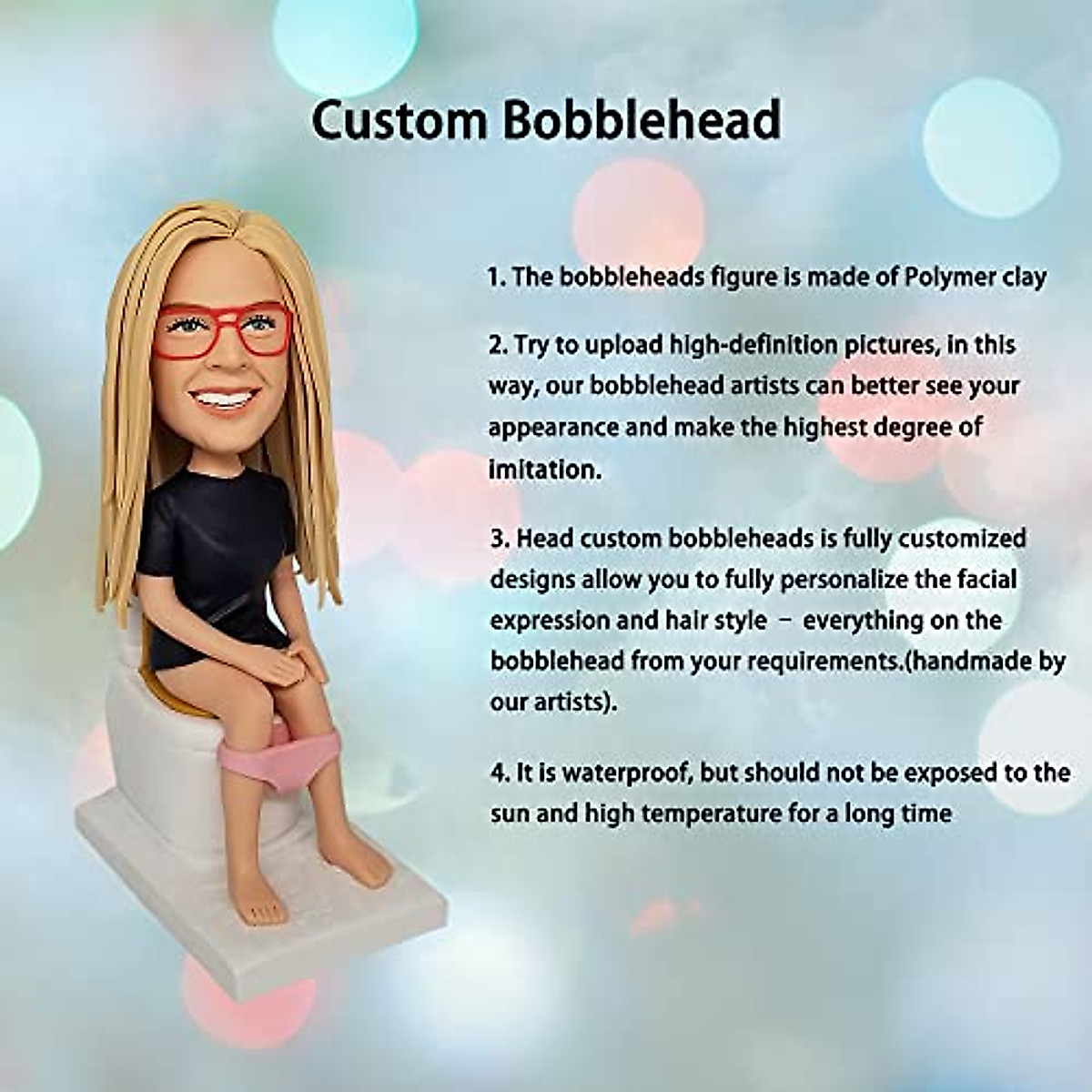 Mydedor Custom Bobbleheads Woman Sitting on Toilet Figurine Customized Doll Birthday Gifts for Women, Bobble Head Figures Handmade Personalized Car Dashboard Gift for Mom Bestfriend Office Coworker