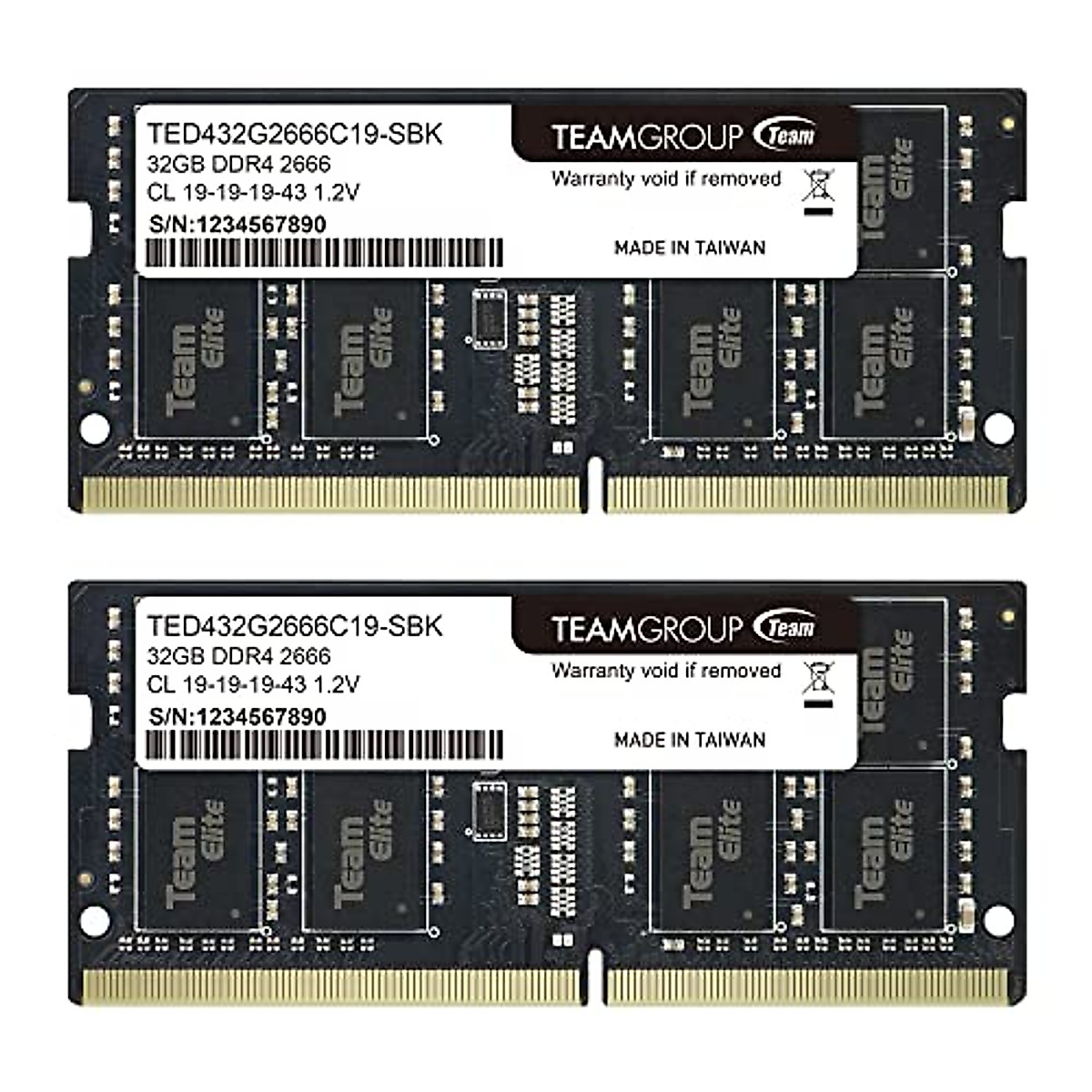 TEAMGROUP Elite DDR4 64GB Kit (2 x 32GB) 2666MHz PC4-21300 CL19 Unbuffered Non-ECC 1.2V SODIMM 260-Pin Laptop Notebook PC Computer Memory Module Ram Upgrade - TED464G2666C19DC-S01