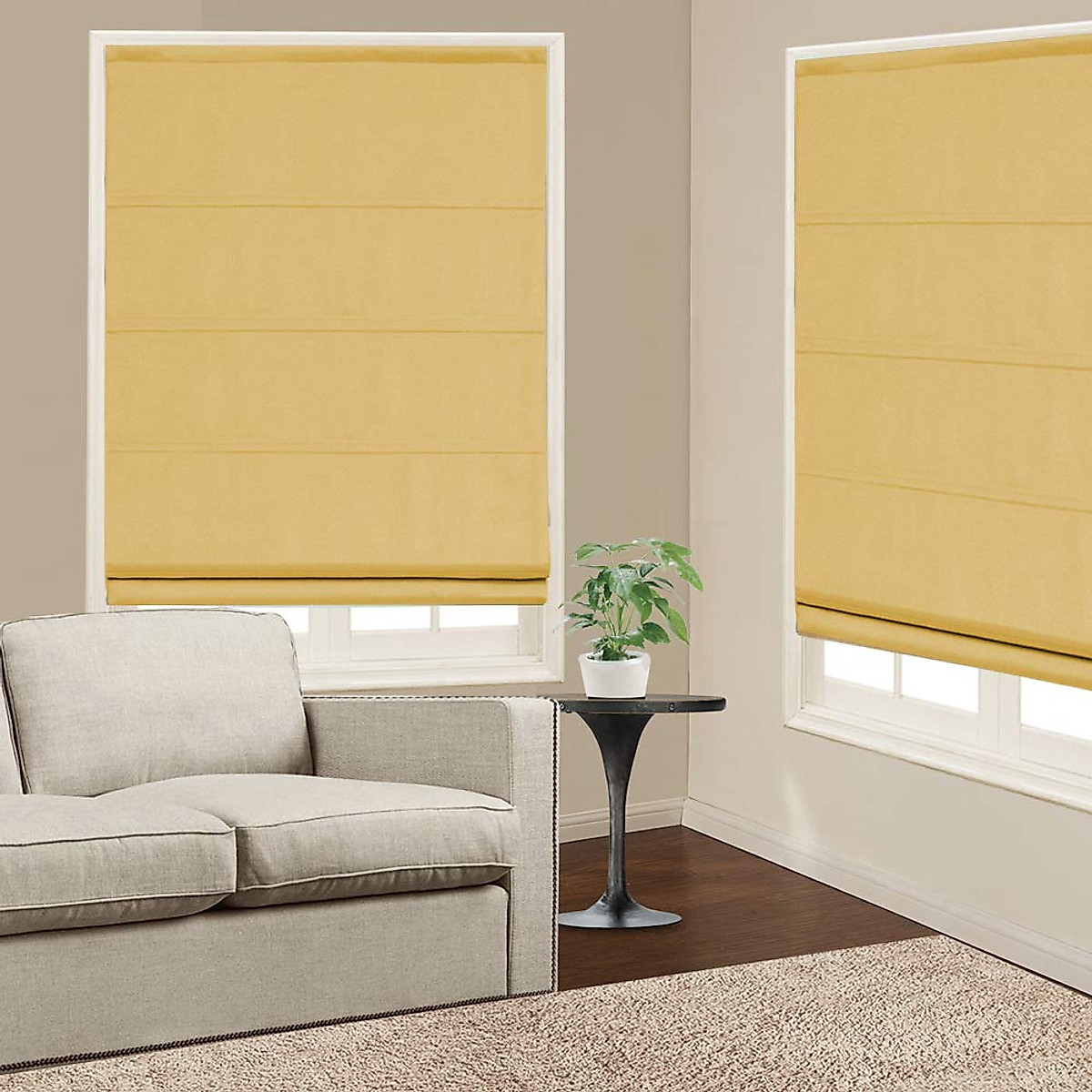 Roman Window Shades Window Blinds, Yellow Premium Blackout Window Roman Shades, Custom Washable Fabric Roman Blinds for Windows, Doors, French Doors, Kitchen Windows