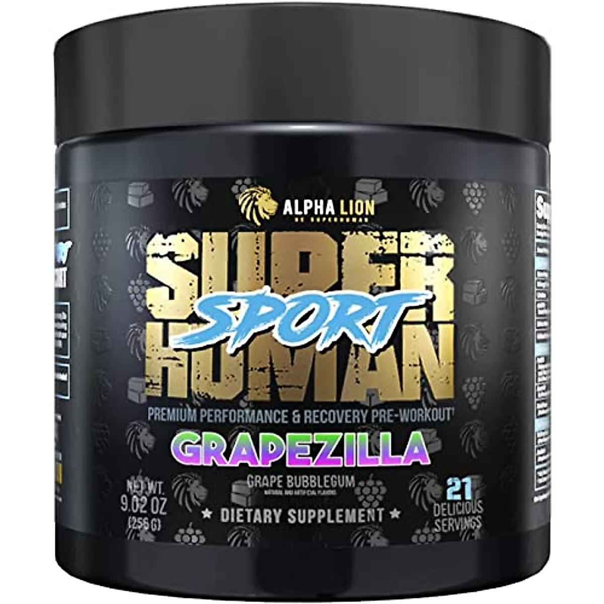 Alpha Lion Superhuman Sport Pre Workout Powder, Preworkout for Men & Women, Sports Nutrition Supplement, for Muscle Soreness, Recovery & Training, Energy & Focus (21 Servings, Grapezilla Flavor)