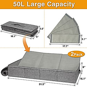 punemi 2 Pack Underbed Storage& 2 Pack Under the Bed Clothes Storage Bin, Linen Foldable Profile Stackable Storage Drawer Organizer Bins Box for Blanket Shoe Toy