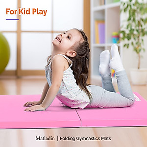 Matladin 8' Folding Gymnastics Gym Exercise Aerobics Mat, 8ft x 2ft x 2in PU Leather Tumbling Mats for Stretching Yoga Cheerleading Martial Arts (Pink)