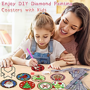cupmod 8PCS Christmas Diamond Painting Coasters with Holder,Cartoon Diamond Art Coasters Kits for Beginners,Adults & Kids Small Diamond Art Kits Craft Supplies
