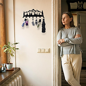 Key Holder for Wall | Metal Key Holder Hooks Organizer Rack | Metal Key Organizer Wall Decorative with 7 Hooks for Entryway, Front Door, Hallway, Kitchen, Office (12 Inches, Mountain)