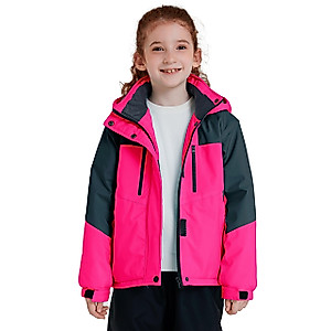 ZSHOW Girls' Warm Winter Coat Fleece Waterproof Ski Jacket with Removable Hood(Rose Red, 14-16)