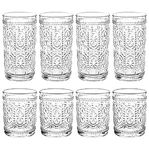 Bekith 8 Pack Drinking Glasses, 4 Highball Glasses (12 oz) and 4 Rocks Glasses (10oz), Romantic Water Glasses Tumblers, Vintage Glassware Set for Beverages, Beer, Juice, Cocktail
