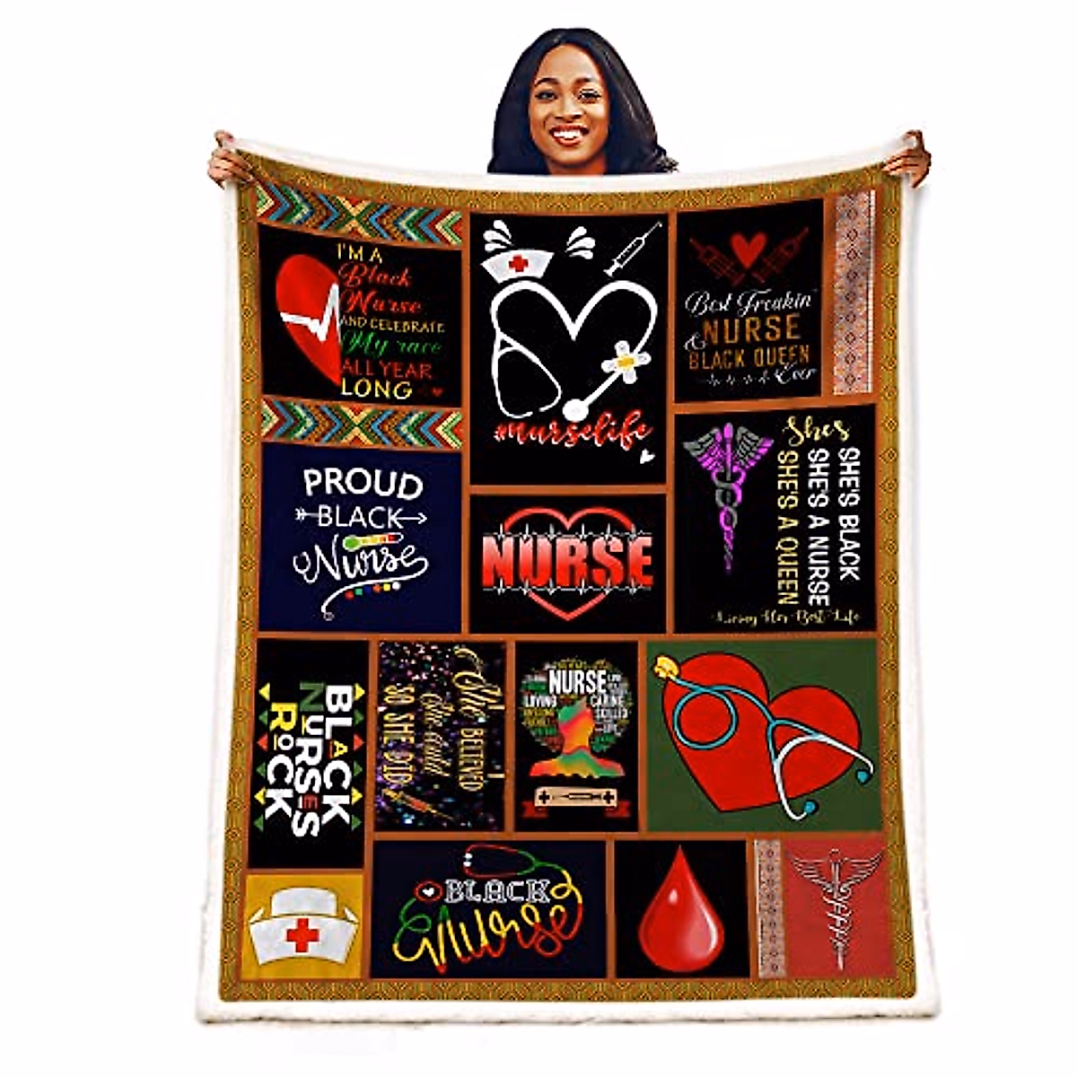 Nurse Gifts Nurse Throw Blanket RN Gifts for Black Nurses,Nurse Gifts for Women,School Nurse Gifts,Soft Fluffy Sherpa Warm Throw Blankets for Bed, Office and Couch (B,50"x 60")