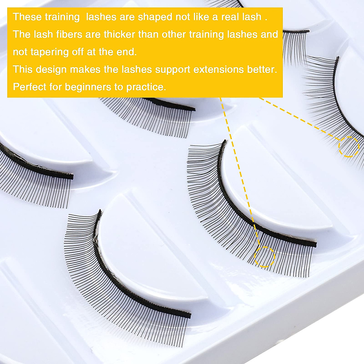EMEDA Thick Band Practice Lashes for Training Eyelash Extensions 20 Pairs 8mm Length Non-tipped Training Eyelash Practice Strips for Mannequin Head (20 Pairs)