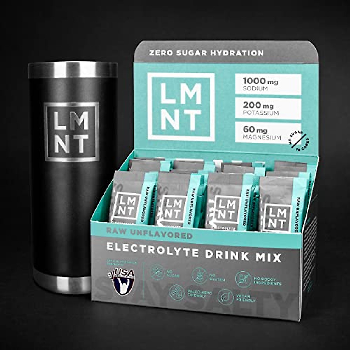 LMNT Keto Electrolyte Powder Packets | Paleo Hydration Powder | No Sugar, No Artificial Ingredients | Raw Unflavored | 30 Stick Packs