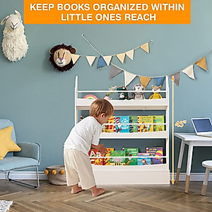 Costzon Kids Bookshelf, 3-Tier Wooden Book Shelf Organizer for Books and Toys, Toddler Space-Saving Wall Bookcase Conner Storage Rack for Bedroom, Living Room, Nursery, Playroom (White)