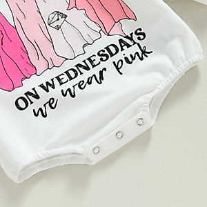 Karuedoo Halloween Baby Boy Girl Clothes Pumpkin Romper Sweatshirt Romper Crewneck Oversized Long Sleeve Bodysuit Outfit (On Wednesdays We Wear Pink, 0-3 Months)