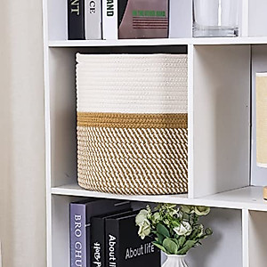 11x11x11 inch Cotton Rope Baskets for Shelf, Cube Storage Bins for Toy Cloth Blanket Organizing, Baby Nursery Basket, 3 Pack White & Brown