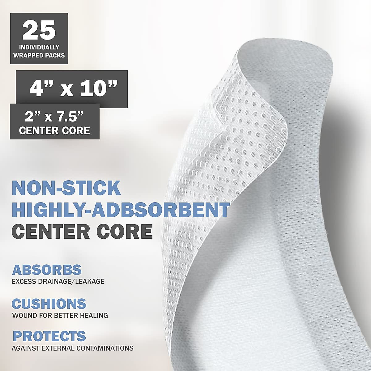 EVERLIT Island Dressing Bordered Gauze | Large Wound Care Bandage with Adhesive Border| Sterile, Soft & Highly Absorbent Medical Grade Dressing Pad (4x10 Inch (Pack of 25))