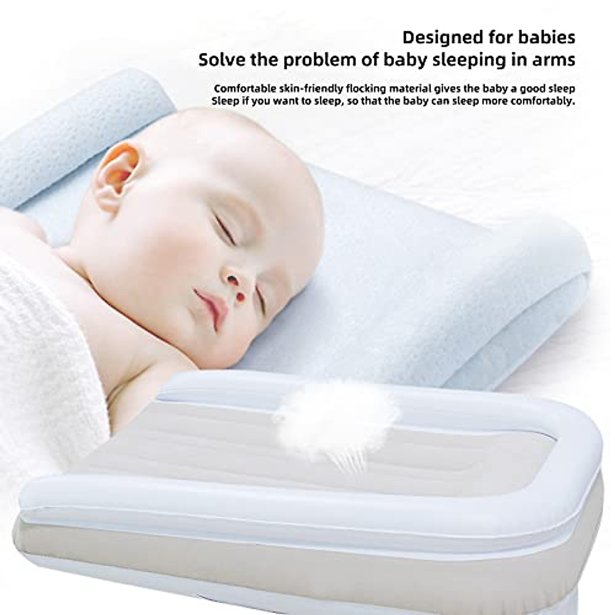 Fonkoufi Inflatable Toddler Travel Bed，Kids Travel Bed- Portable Baby Bed, Airplane Travel Essentials Kids，Toddler Air Mattress Suit for Economy Seats, Train, Car