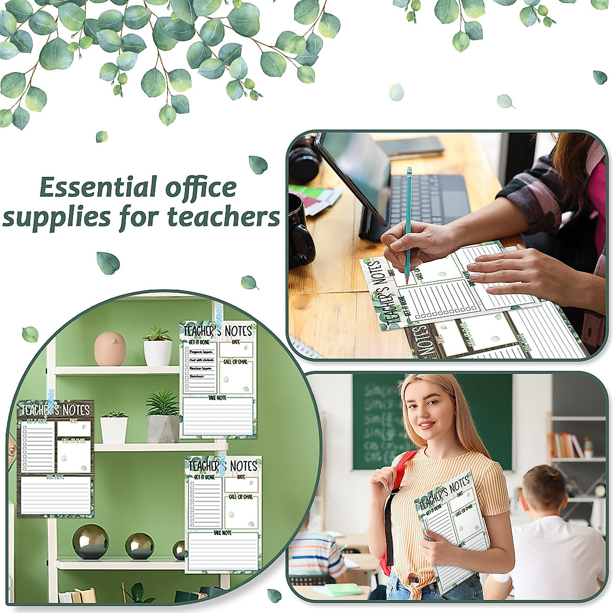 2 PCS Eucalyptus Teacher Notepad simply Boho Teacher Appreciation Gifts 5.5x 8.5 inch Greenery Eucalyptus Teacher Appreciation Notepads for School Work Office Home Use Supplies Students Teachers Gift