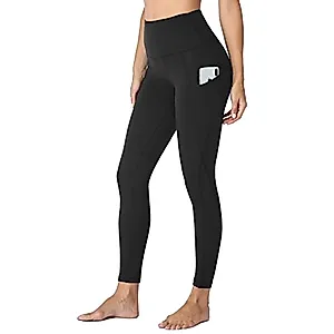 HLTPRO Leggings with Pockets for Women(Reg & Plus Size) - High Waist Tummy Control Yoga Pants with Pockets for Workout Black