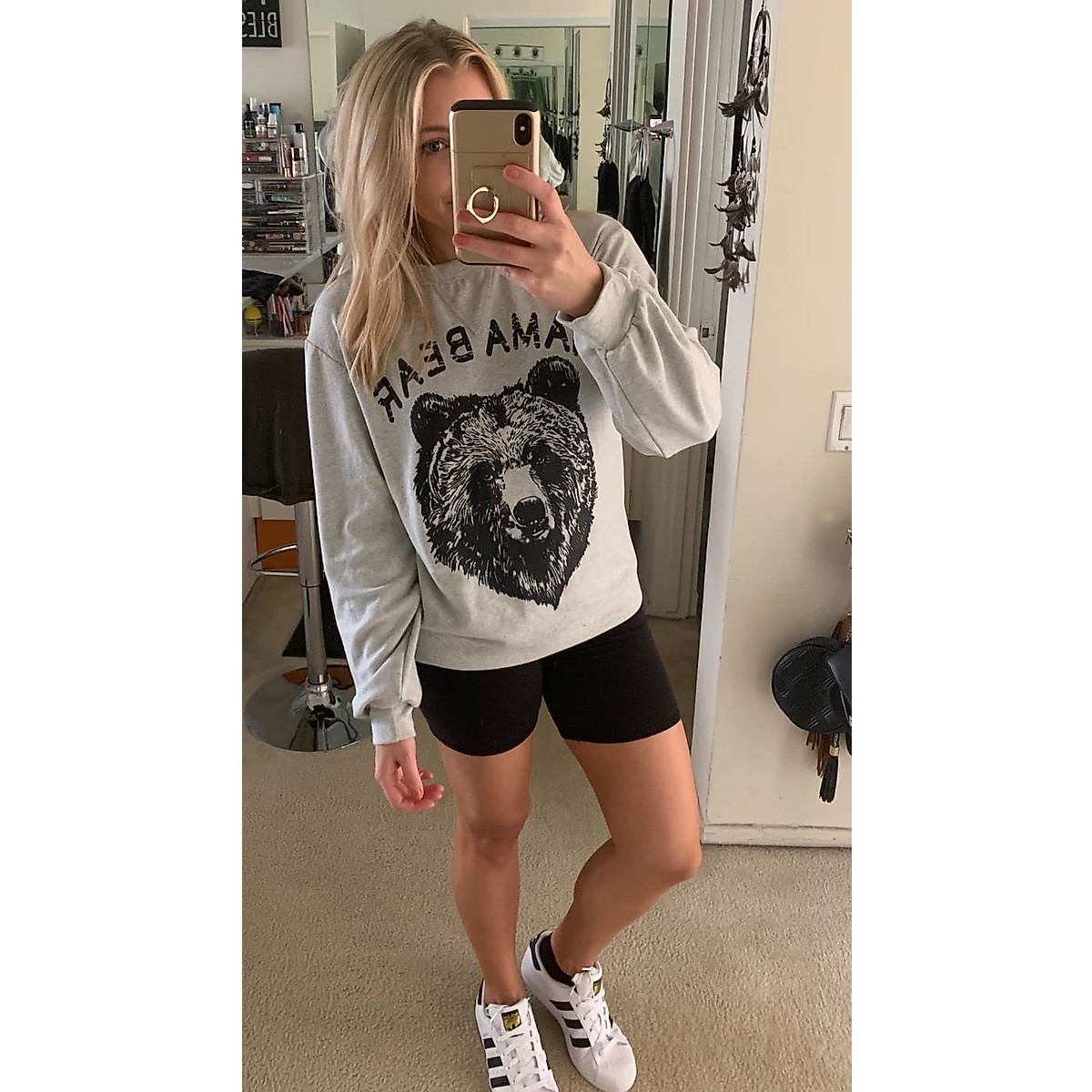 Blooming Jelly Womens Mama Sweatshirt Crewneck Loose Fit Cute Long Sleeve Tops Ladies Graphic Casual Fall Mom Shirts Winter Clothes (Large, Grey1)