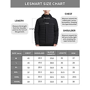 Lesmart Mens Down Jacket Hooded Puffer Jacket Lightweight Water-Resistant Winter Down Coat Black M