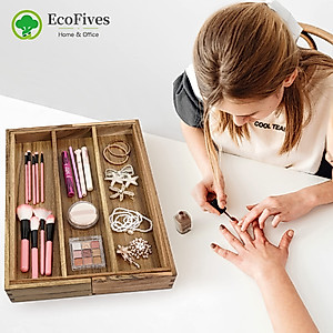 EcoFives Bamboo Silverware Organizer, Expandable Kitchen Drawer Organizer for Cutlery, Wooden Utensil Holder, Multi-Function Drawer Storage, 5-7 Compartments