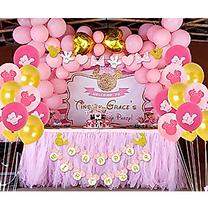 Cartoon Mouse 2nd Birthday Decorations for Girl Pink and Gold Oh Twodles Birthday Party Supplies with Cake Topper Number 2 Foil Balloon Happy Birthday Banner Garland for Cartoon Mouse Themed Party Decorations