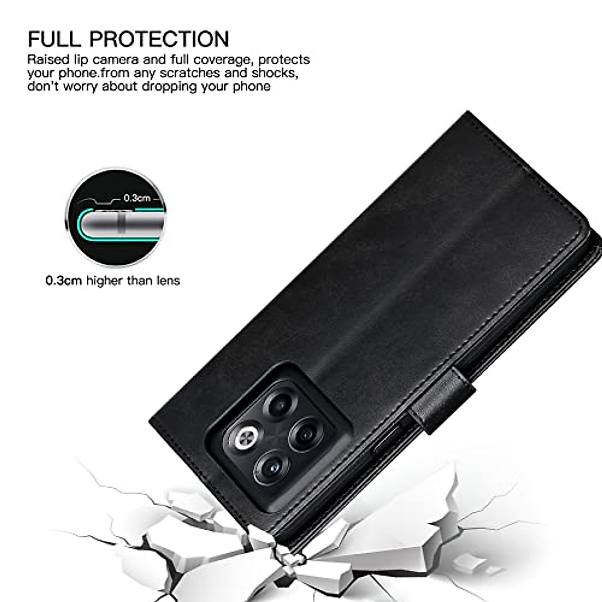 Feitenn for Oneplus 10T 5G Case,1+10T Flip Wallet Leather Cover with Kickstand,Multi-Function Magnetic Suction Strong Closure Protective Phone Case for Oneplus 10T 5G 2022 (Black)