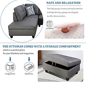 Caberryne Sectional Couch for Living Room Furniture Set Dack Grey,Sectional Sofa Set L Shape Sofa and Chaise with Storage Ottoman for Living Room/Apartment（Dack Grey,Facing Left Chaise）