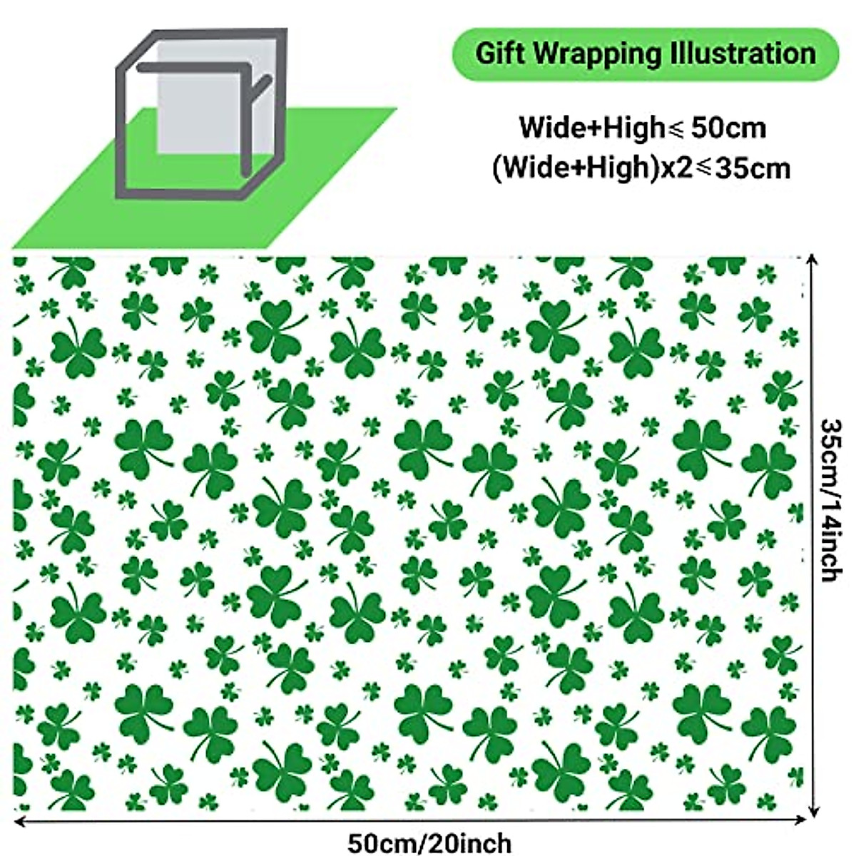 Bolsome 100 Sheet St. Patrick's Day Tissue Paper Bulk, Green Shamrock Wrapping Paper Clover Gift Wrapping Tissue Paper for Irish DIY Art Crafts Flower Pom Pom Home Party Favor Decor, 14 x 20in