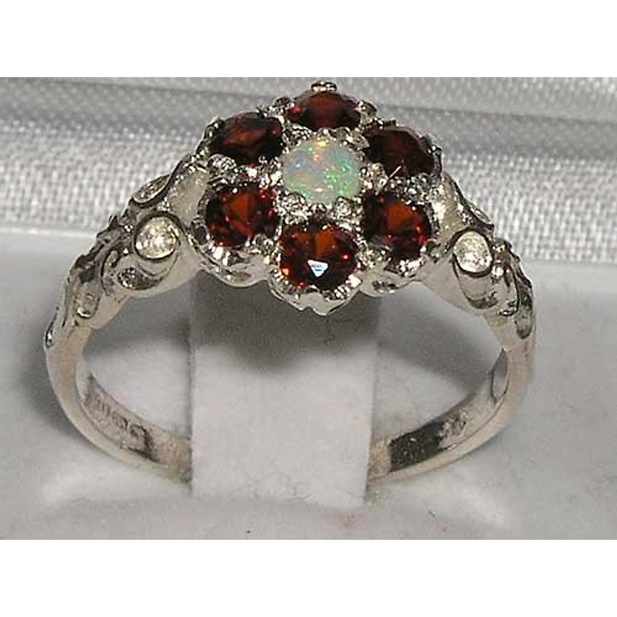 LetsBuyGold 925 Sterling Silver Natural Opal and Garnet Womens Promise Ring - Size 6.5
