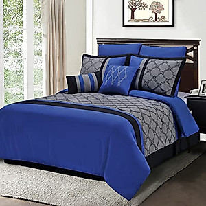 SUPERIOR Maxfield 8 Piece Embroidered Comforter Set, Queen, Blue