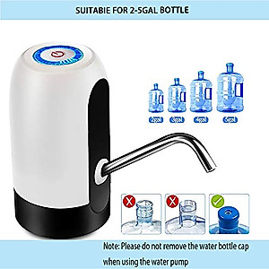 HUAPPNIO 5 Gallon Water Dispenser, Water Bottle Pump Electric Portable USB Charging for 5 Gallon Water Bottle Built-in 1200MHA Battery White