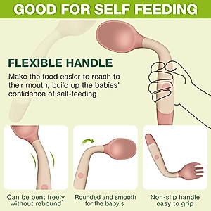 Toddler Utensils Baby Spoons and Forks Set with Case Bendable Self Feeding Training Flatware Silicone Spoon Fork for Kids Babies Children Handle Toddler Set, Green, Pink, Yellow (3 Sets)