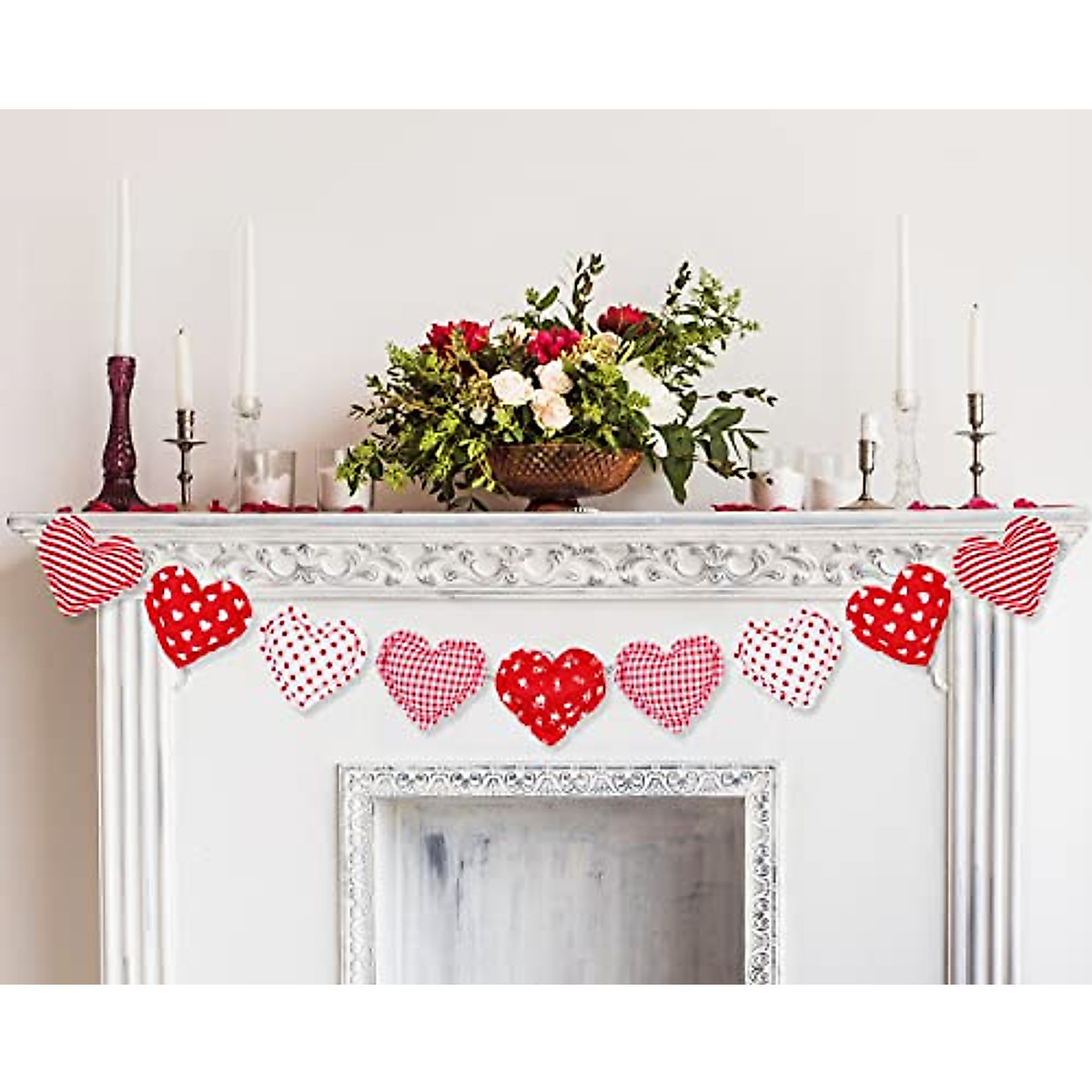 Whaline 3D Valentine's Day Heart Banner Soft Cute Heart Garland Pre-Assembled Red White Heart Fabric Banner Holiday Hanging Decoration for Valentine's Day Wedding Anniversary Party Supplies Home Decor