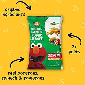 Earth's Best Organic Kids Snacks, Sesame Street Toddler Snacks, Organic Garden Veggie Straws for Toddlers 2 Years and Older, Original, 2.75 oz Bag, (Pack of 6)