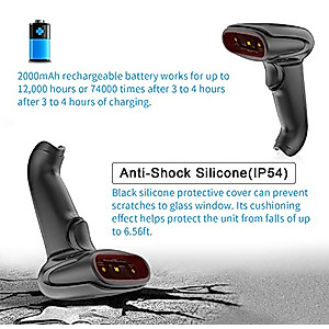 Alacrity Wireless Portable 1D&2D Barcode Scanner with Stand QR Bluetooth Barcode Scanner Gun 3-in-1 Vibration, Cordless, Rechargeable Scan Gun for Inventory Management