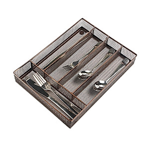 GBmall Kitchen Cutlery Trays, 5 Compartments Steel Mesh storage | The Mesh Collection (Coffee)