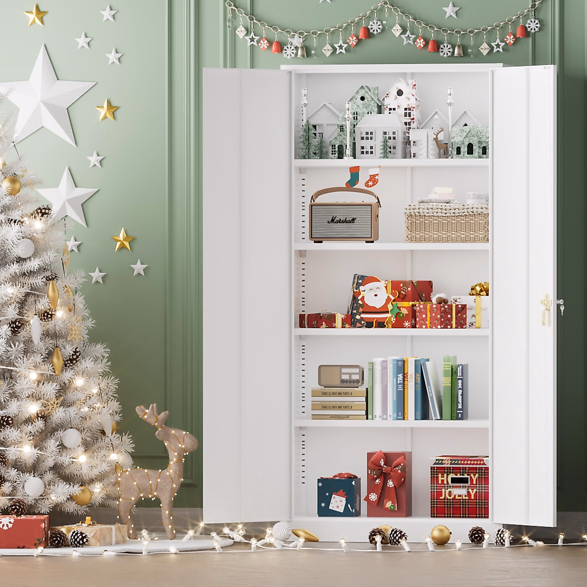 INTERGREAT Metal Storage Cabinet,72" Steel Lockable File Cabinet with Locking Doors and Adjustable Shelves,Locking Tool Cabinets for Office,Home,Garage,Gym,School (White)