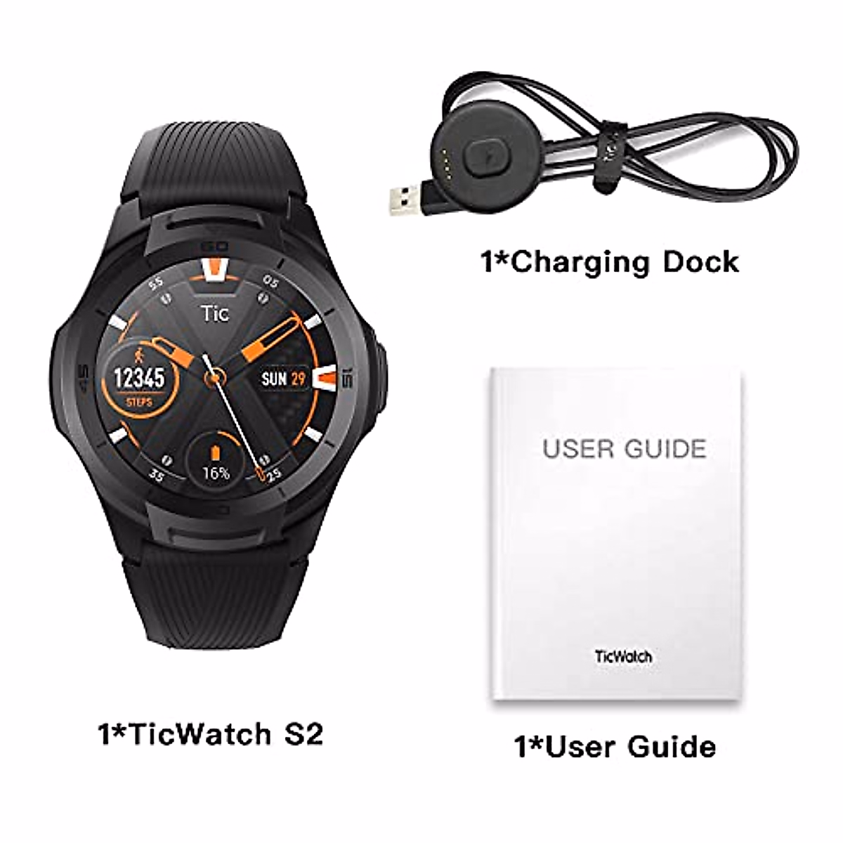 TicWatch S2, Waterproof Smartwatch with Built-in GPS for Outdoor Activities, Wear OS by Google, Compatible with Android and iOS (Black)