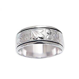 925 sterling silver Hawaiian plumeria scroll black enamel border 8mm ring size 13