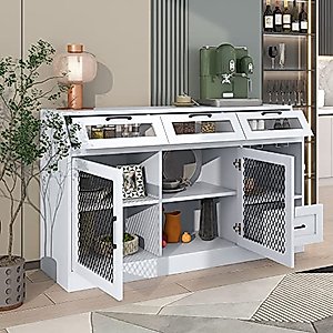 Voohek Farmhouse Buffet Cabinet with Storage, Kitchen Sideboard Multifunctional with Drawers and Door Shelves, Extra Large, White