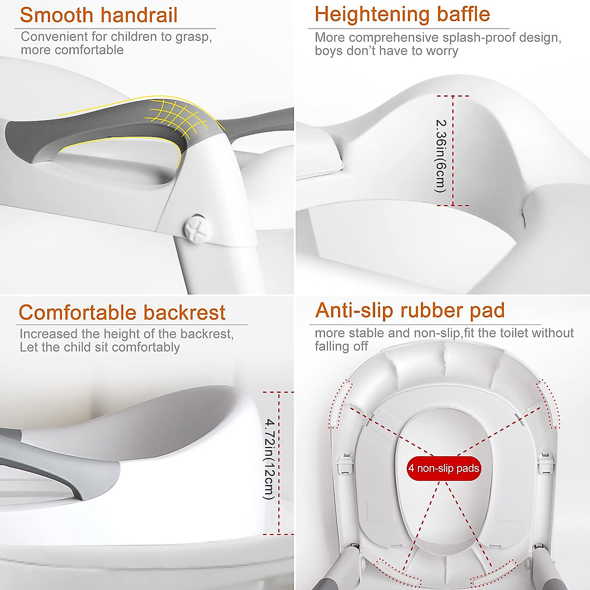 Wakagen Height adjustable potty training toilet seat with steps for boys and girls infant toddler child toilet training seat with handle, padded seat, non-slip wide steps, (ZX-001)