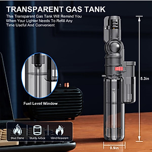 Torch Lighters, 4 Pack, Butane Refillable Torch Lighter, Rotatable Head, Windproof, Multi Utility Mini Lighter for Candles Fireplaces Campfires Grill BBQ (Without Butane)