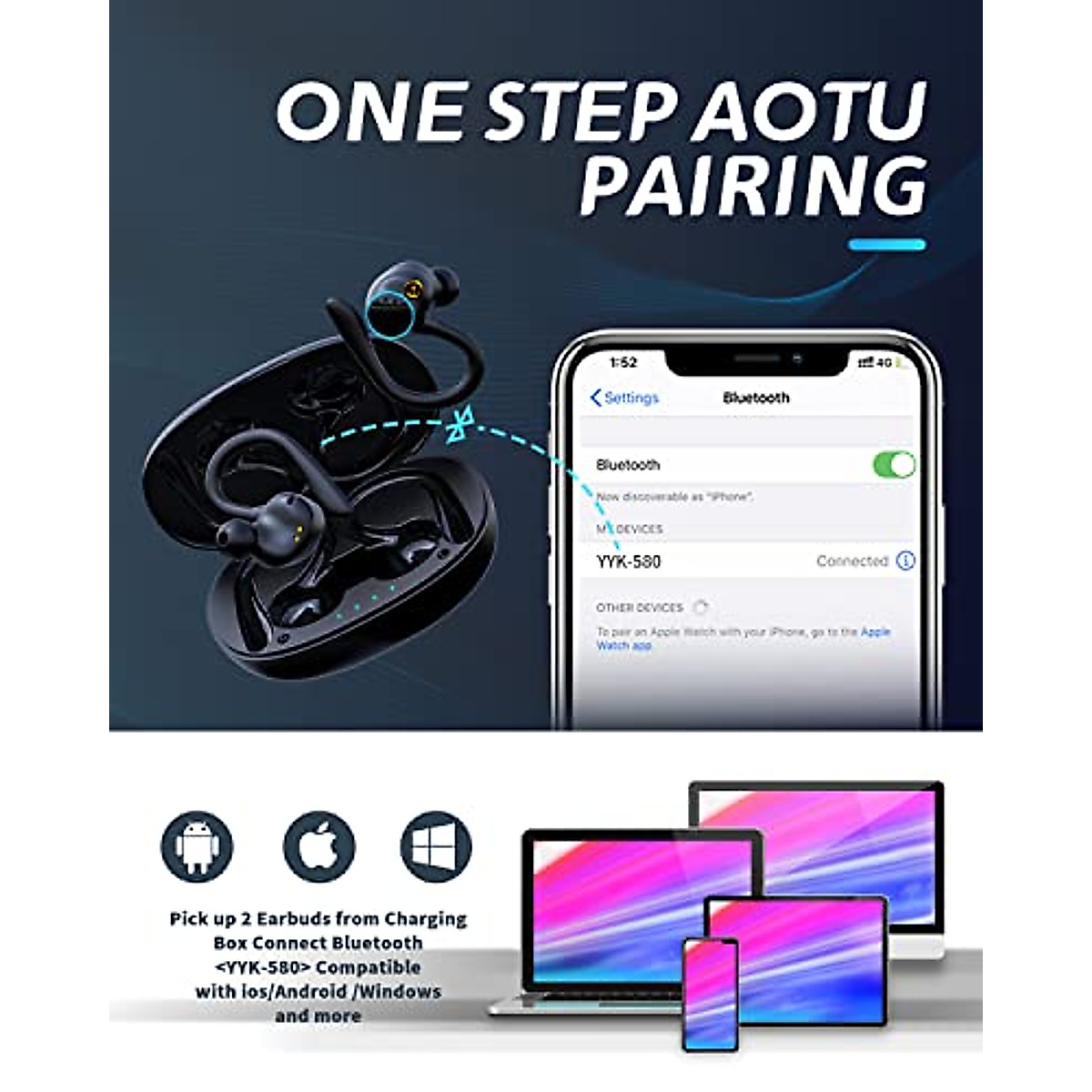 FBJJ Wireless Earbuds Bluetooth 5.3 Headphones, Sport Wireless Ear Buds 120H Playtime, Noise Cancelling IPX7 Waterproof Wireless Workout Earphones with Charging Case, for Sports Running Exercise