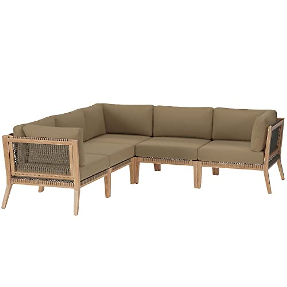 Modway Clearwater Sectional, 5-Piece Set, Gray Light Brown