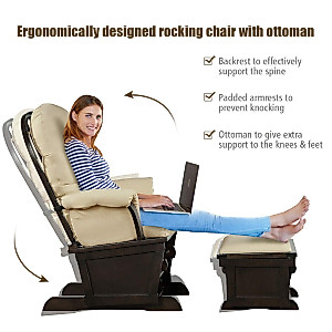 Enjoy Relaxing Home, Office, Sofa Recliner Deluxe Ergonomic Rocking Chair Lounge Glider Ottoman w/Footrest, Beige Brown