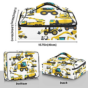 Yellow Machine Vehicles Truck Digger Crane Bagger Reusable Insulated Pizza Bag, Waterproof Food Delivery Bag, with Handle Lid Leakproof Pizza Holder Tote for Hot or Cold Food