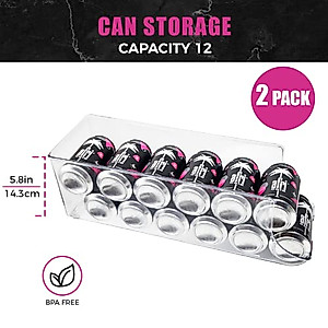 SCAVATA 2 Pack Soda Can Organizer for Refrigerator, 12 Can Fridge Organizer Canned Food Pop Cans Container Can Holder Dispenser for Fridge Pantry Rack Freezer, Clear Plastic Storage Bins