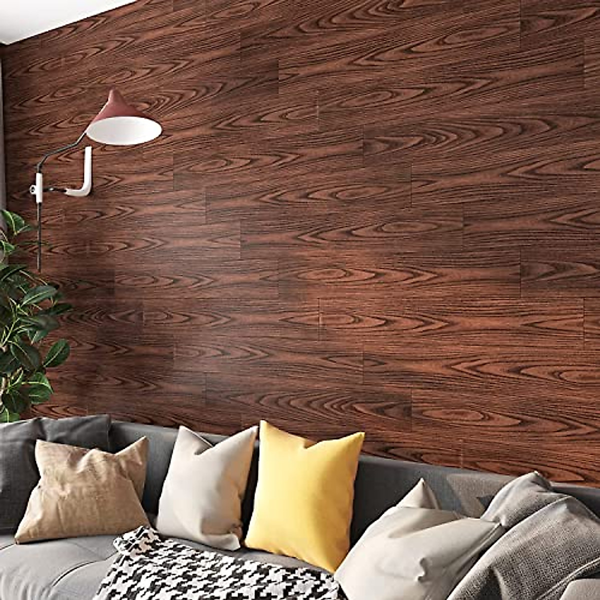 FunStick 6"x36" 15 Pcs Peel and Stick Floor Tile Wood Planks Waterproof Laminate Flooring Red Brown Wood Vinyl Flooring Planks Peel and Stick Flooring for Bathroom Floor Tile Bedroom Walls RV Laundry