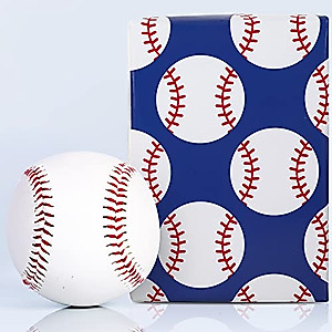 AnyDesign 12 Sheet Baseball Wrapping Paper Red Blue White Sports Gift Wrap Paper Bulk Folded Flat Baseball Print Art Paper for Baseball Theme Birthday Party DIY Crafts Gift Wrapping, 19.7 x 27.6 Inch