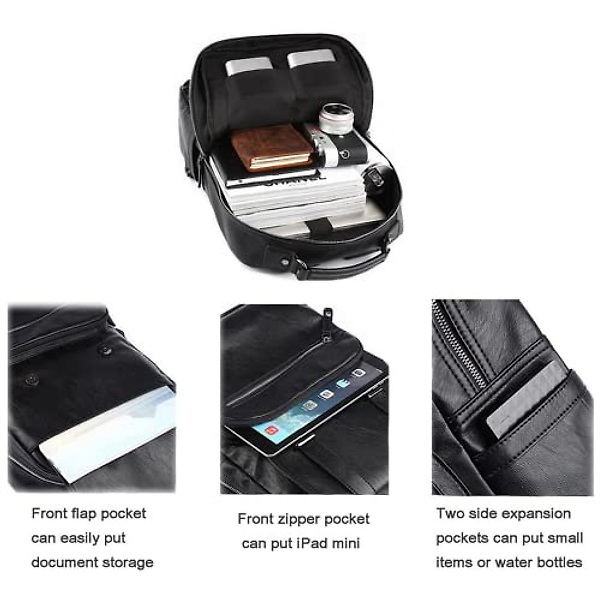 HKZHITOU Laptop Backpack For Men Vintage Leather College Backpack Black Travel Waterproof Bags Fit 16 Inch Notebook