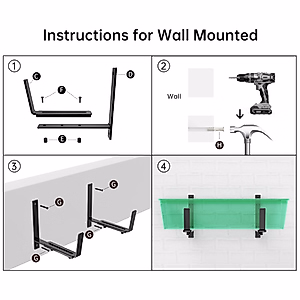 Y&M Adjustable Planter Box Brackets, Brackets for Window Boxes Planters, 4 Packs Universal Outdoor Hanging Brackets, Black Steel Mounting Durable, Suitable for Fence Pergola Patio Garden Balcony